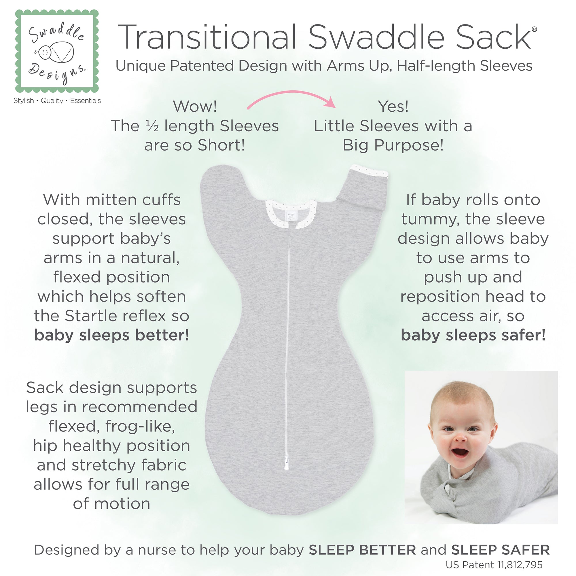 Transitional Swaddle Sack - Arms Up 1/2-Length Sleeves & Mitten Cuffs ...