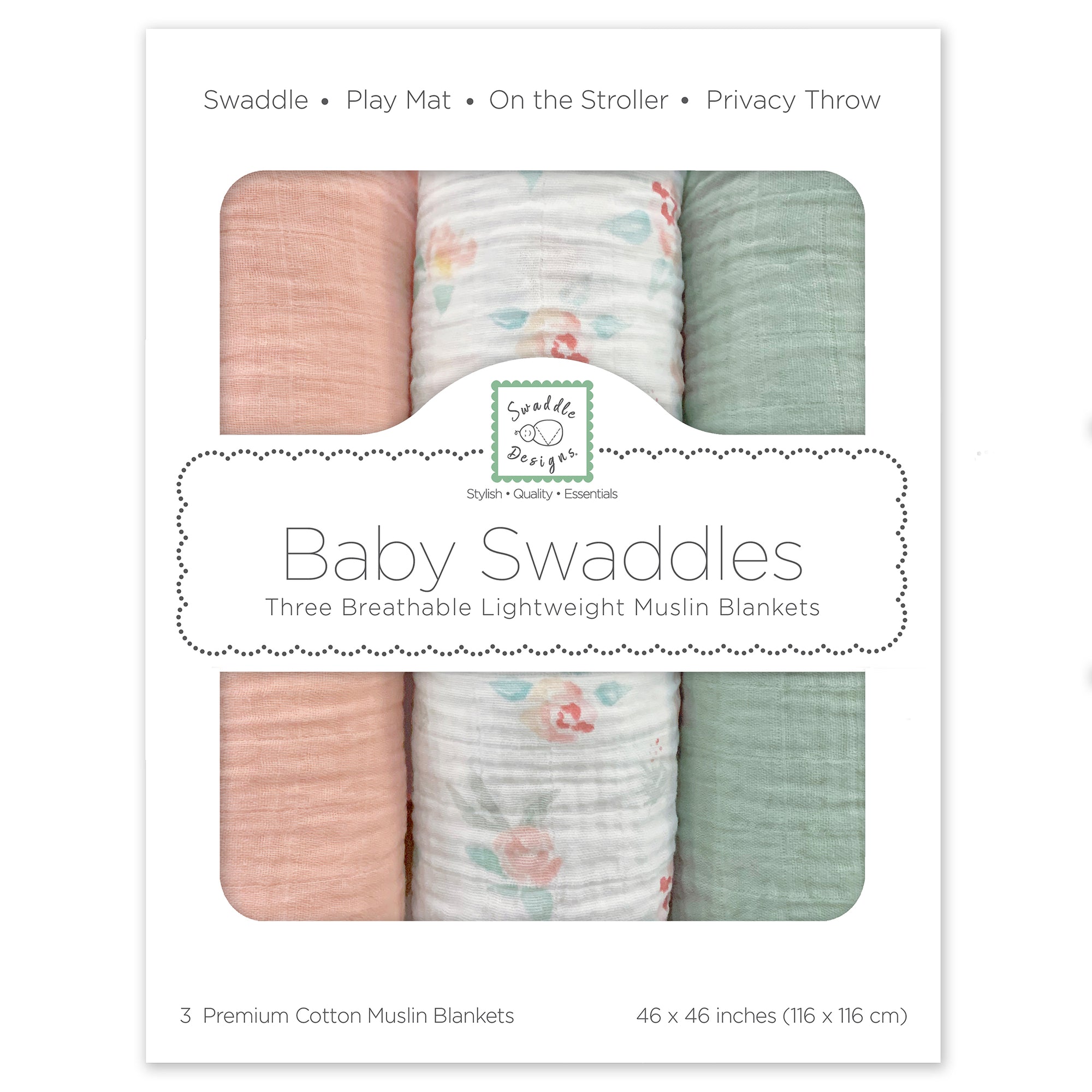 Muslin Swaddle Blankets - Set of 3 - Spring Morning - featuring Peachy ...