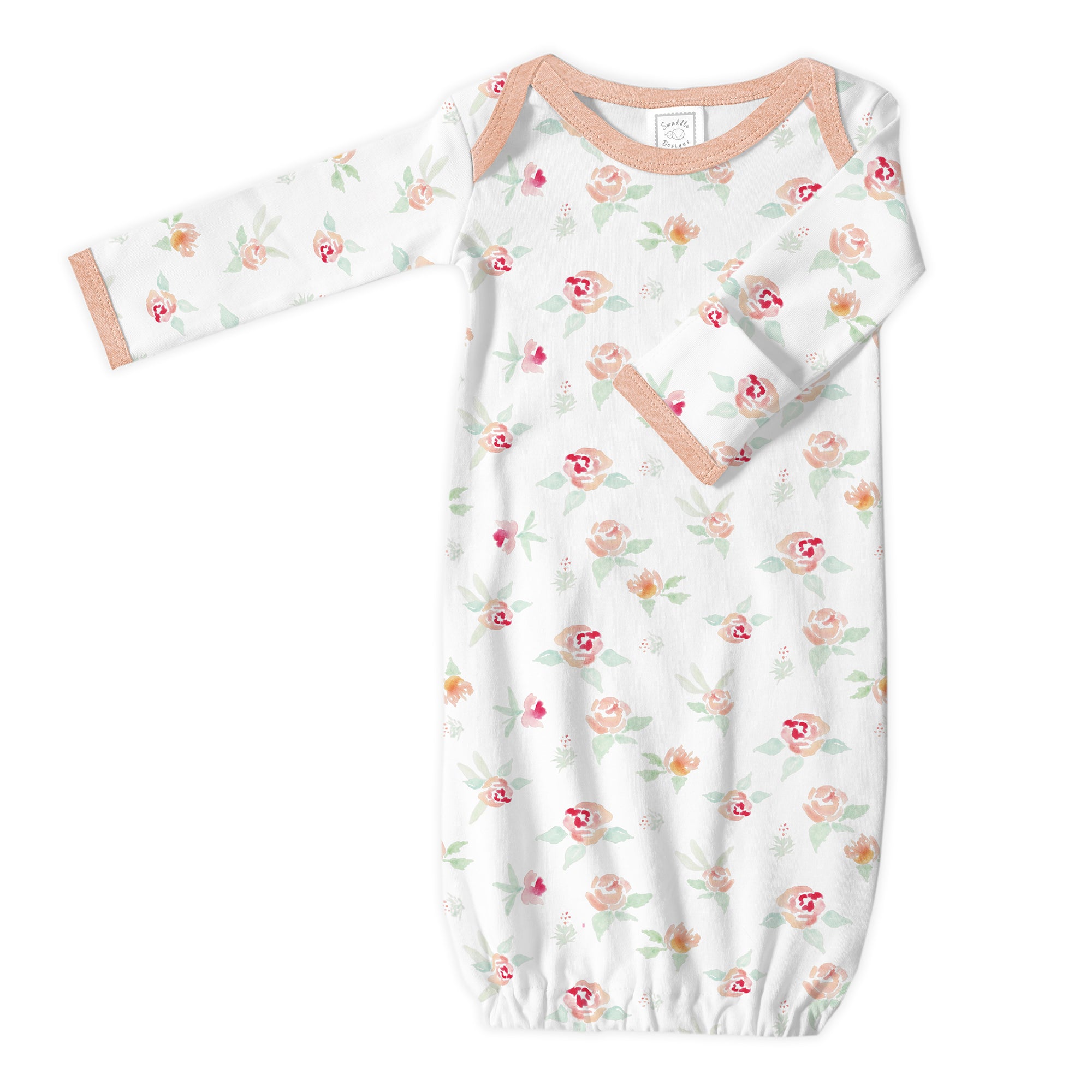 Cotton Knit Pajama Gown - Watercolor Peachy Pink Floral – SwaddleDesigns