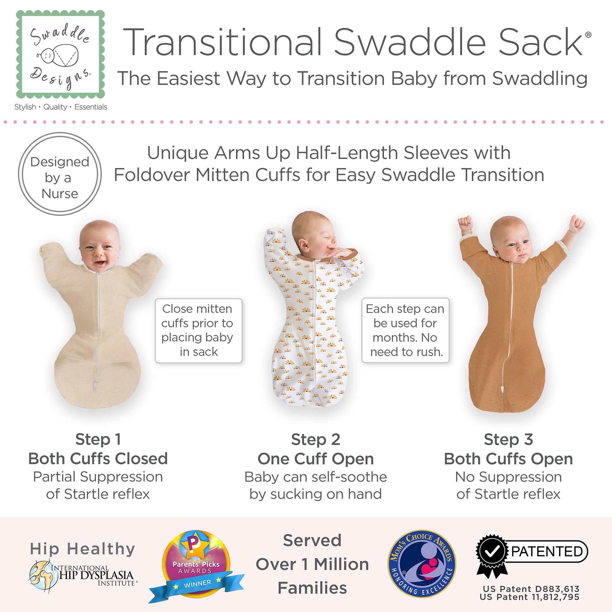 Transitional Swaddle Sack - Arms Up 1/2-Length Sleeves & Mitten Cuffs ...