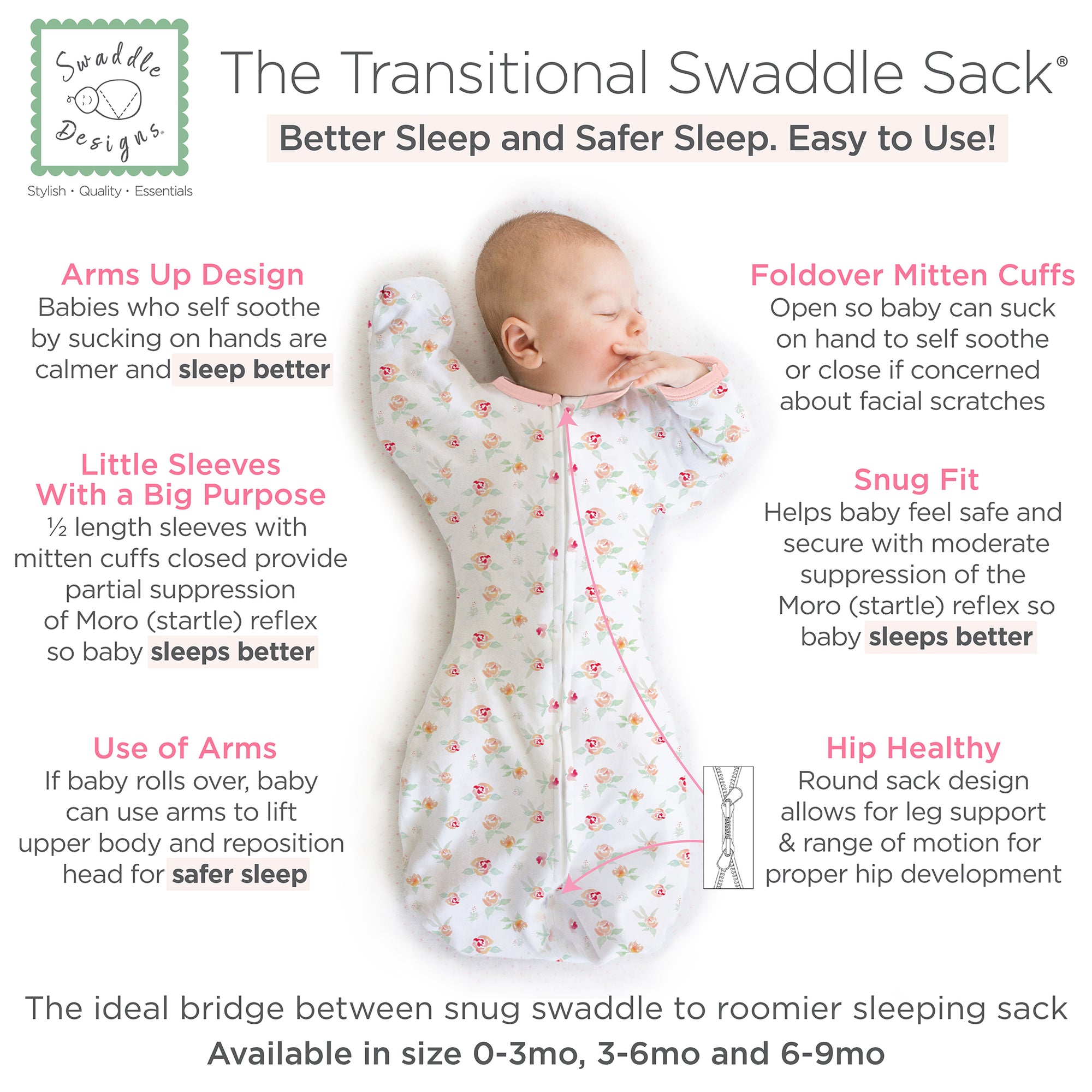 Transitional Swaddle Sack - Arms Up 1/2-Length Sleeves & Mitten Cuffs ...