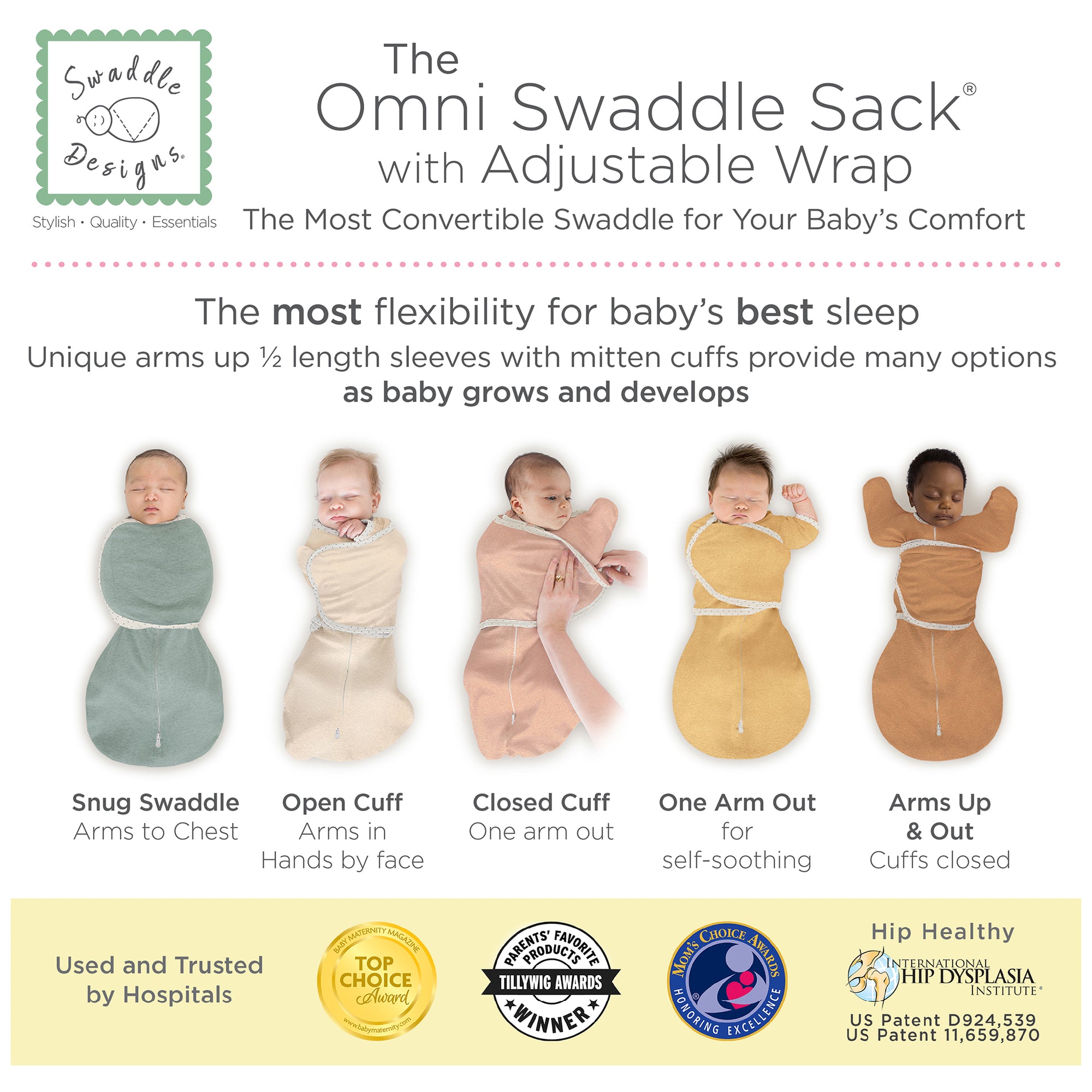 Omni Swaddle Sack with Wrap - Arms Up Sleeves & Mitten Cuffs, Watercol ...
