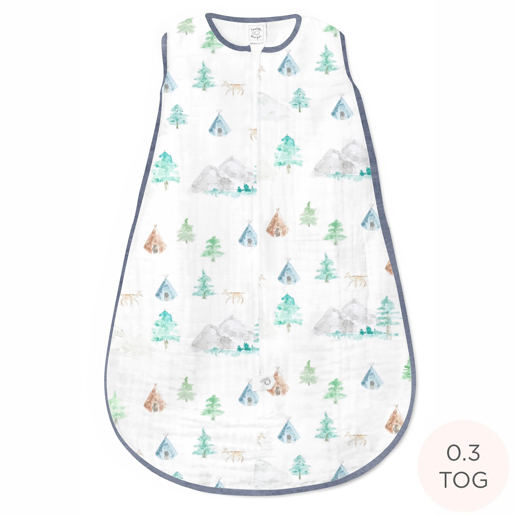 Cotton Muslin Non-Weighted zzZipMe Sack - Watercolor Mountains & Trees ...