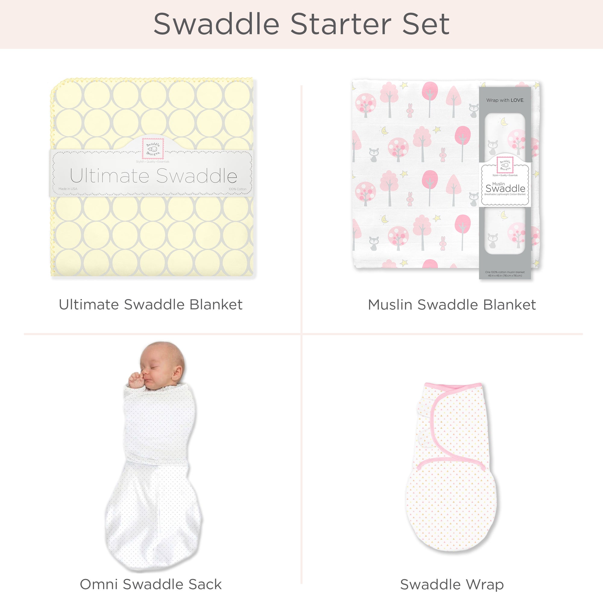 SwaddleDesigns Starter Set - Ultimate, Muslin Swaddle, Swaddle Wrap, a